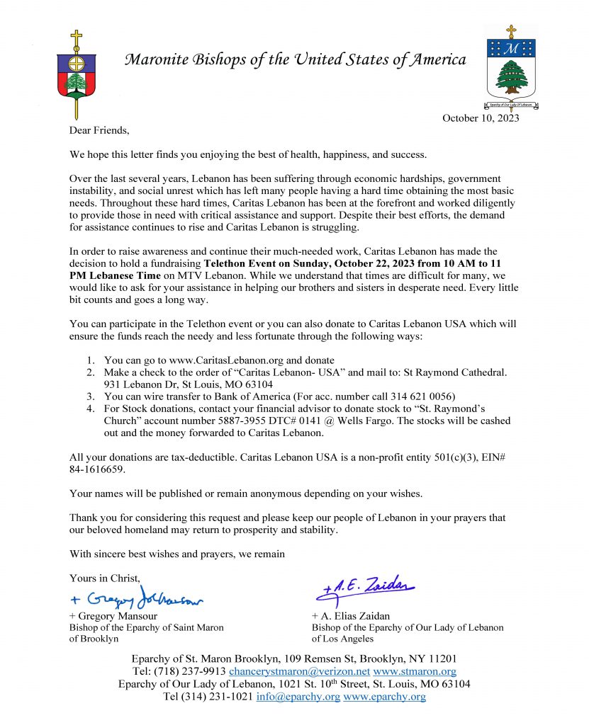 Updated Caritas Lebanon Telethon Letter Cir.23.49 – Our Lady of ...